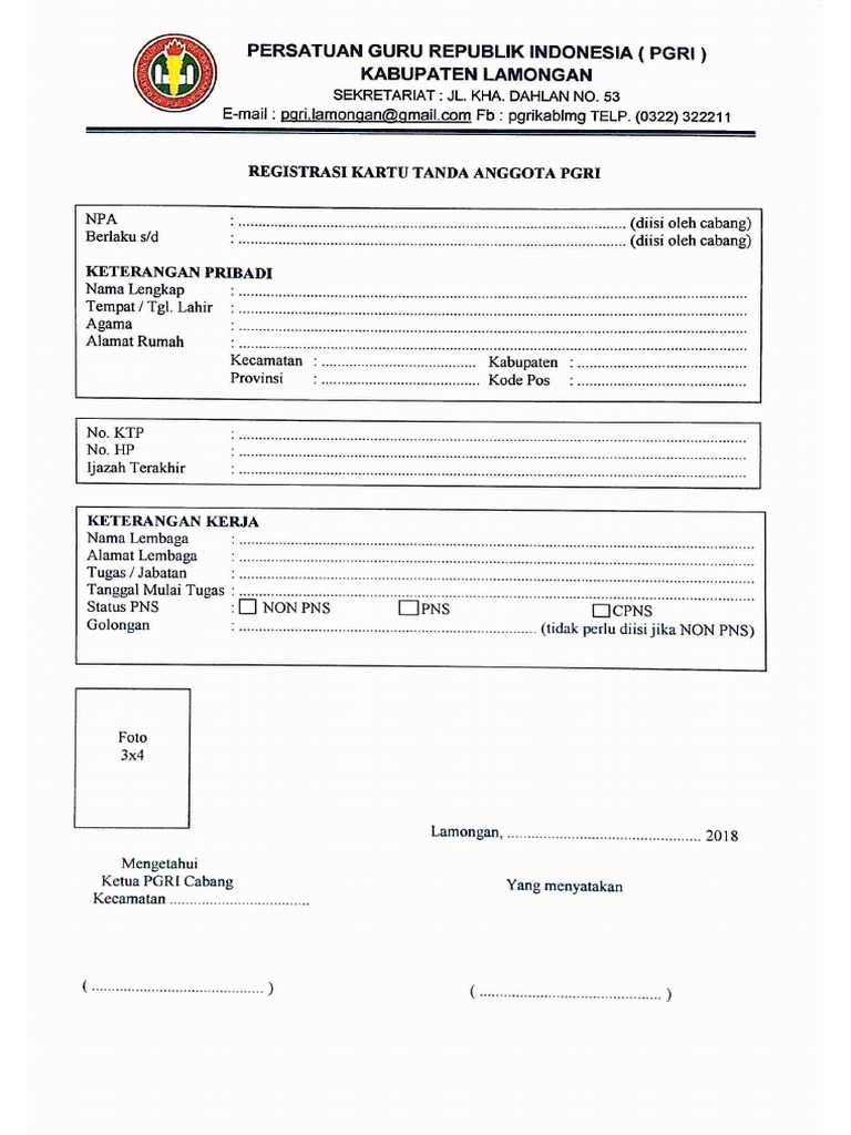 Dokumen 42 (Formulir KTA PGRI) | PDF