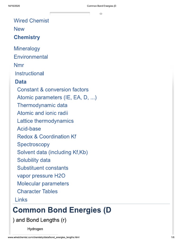 Bond Energy Table | PDF