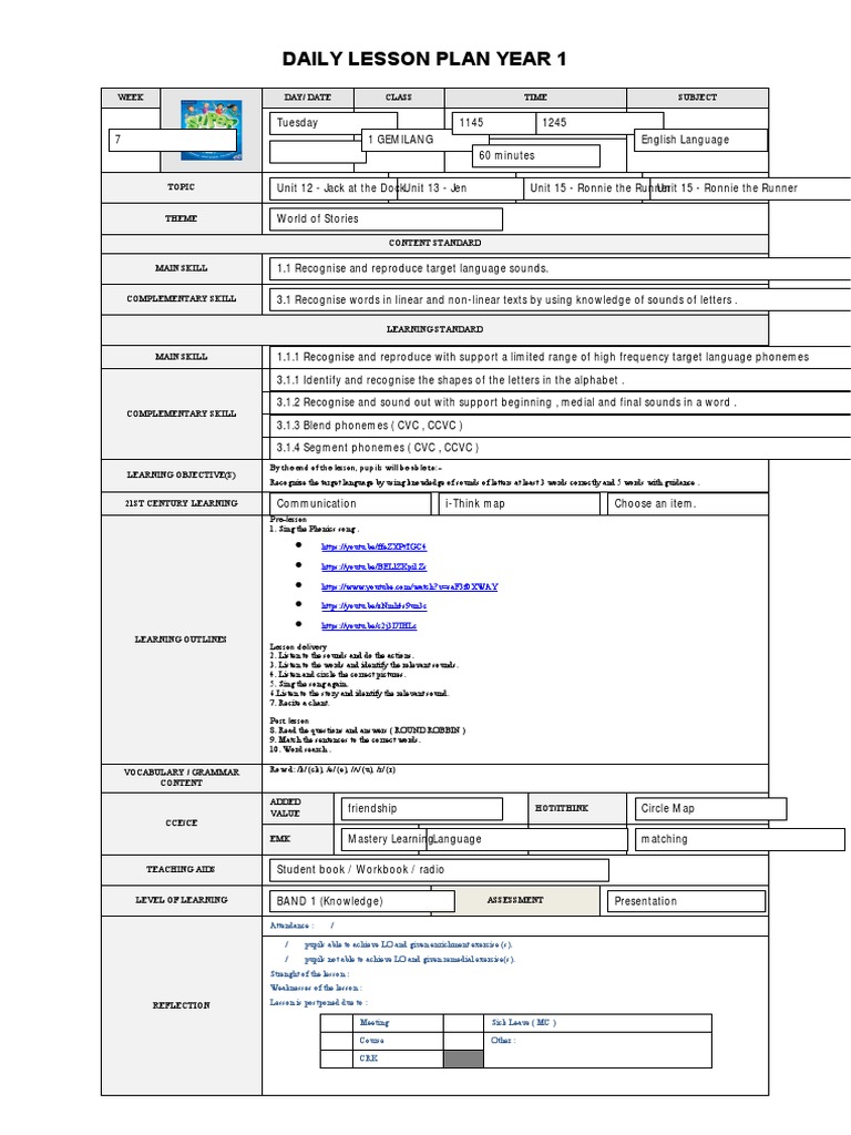 Daily Lesson Plan Year 1: ? V Saf3F0Xway | PDF | Phonics | Word