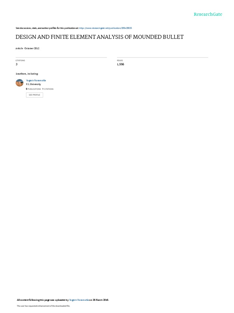 Design and Finite Element Analysis of Mounded Bullet: October 2012 ...