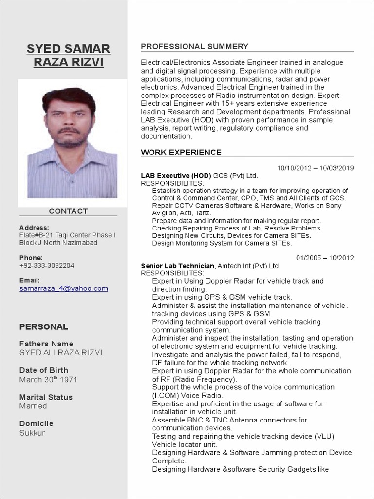 Syed Samar Raza Rizvi: Professional Summery | PDF | Radio | Electronics