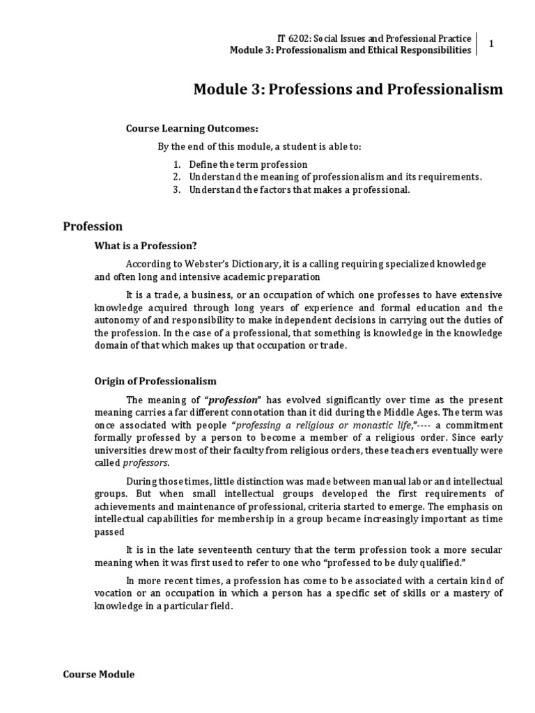 Module 3 - Professions and Professionalism PDF | PDF | License | Profession