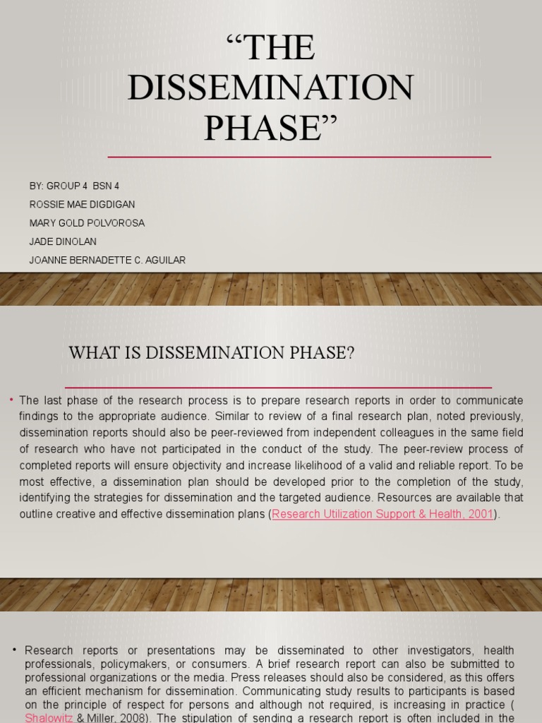 The Dissemination Phase | PDF | Nursing | Evidence Based Medicine
