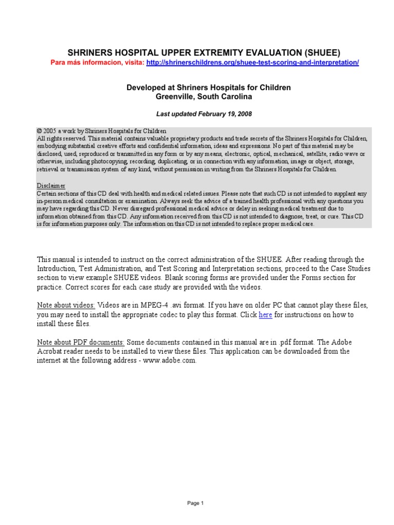 Shriner's Upper Extremity Assessment | PDF | Anatomical Terms Of Motion ...