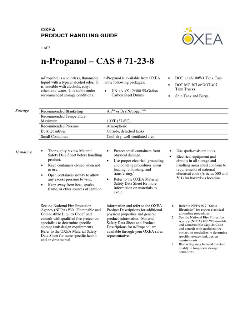 N-Propanol - CAS # 71-23-8: Product Handling Guide | PDF | Stainless ...