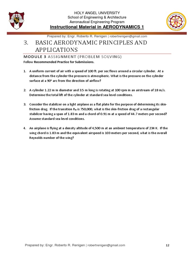 Basic Aerodynamic Principles and Applications: Instructional Material ...
