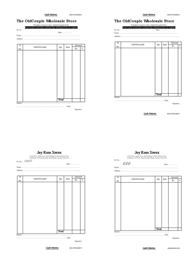 Cash Memo Format-2 | PDF | Business | Nature