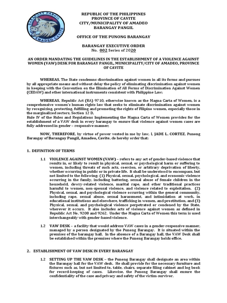 Executive Order 001 - 2020 | PDF | Violence Against Women | Violence