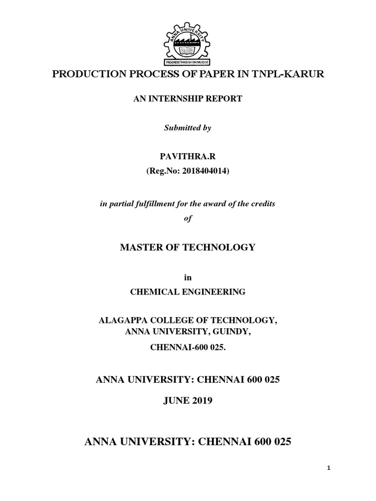 Production Process of Paper in Tnpl-Karur: An Internship Report | PDF ...