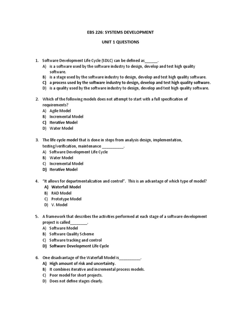 Mcq Sdlc Pdf Software Testing Software Development Process 5333