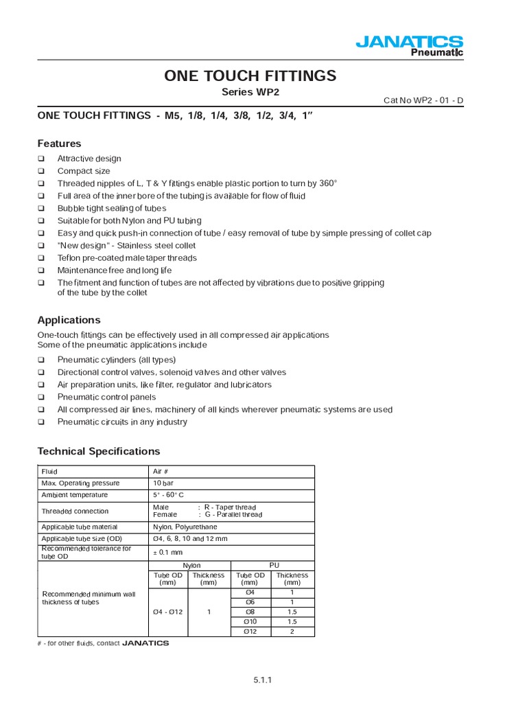 One Touch Fittings PDF | PDF | Pipe (Fluid Conveyance) | Valve