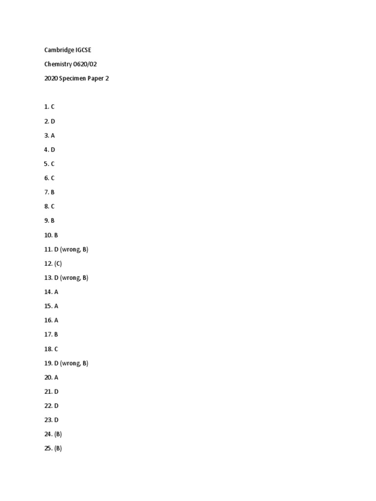 Cambridge IGCSE Chemistry 2020 SPECIMEN PAPER - Paper 2 | PDF ...