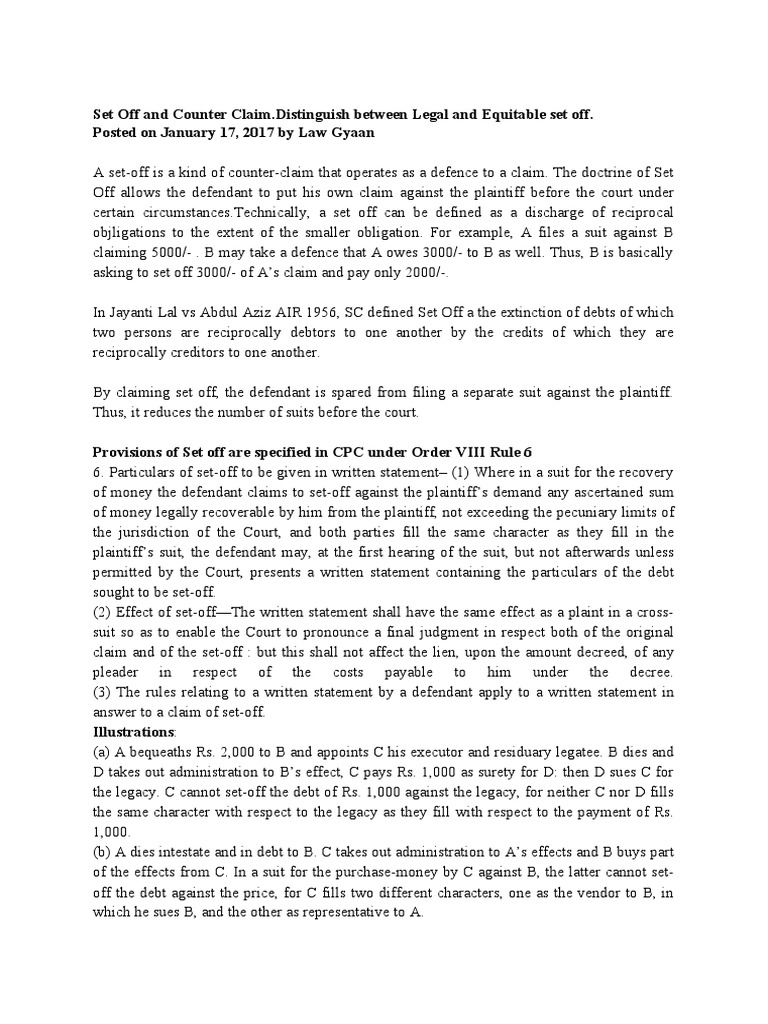 Google Class, CPC, Set Off and Counter Claim-1 | PDF | Set Off (Law ...