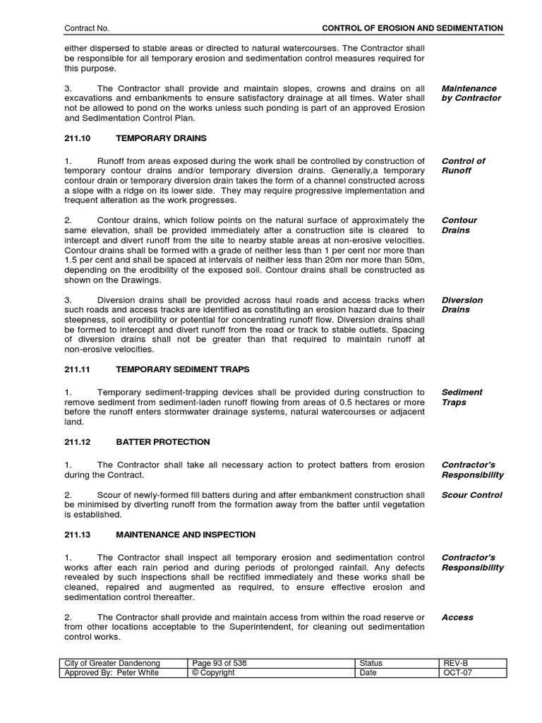 211.10 Temporary Drains: Contract No | PDF | Surface Runoff | Drainage