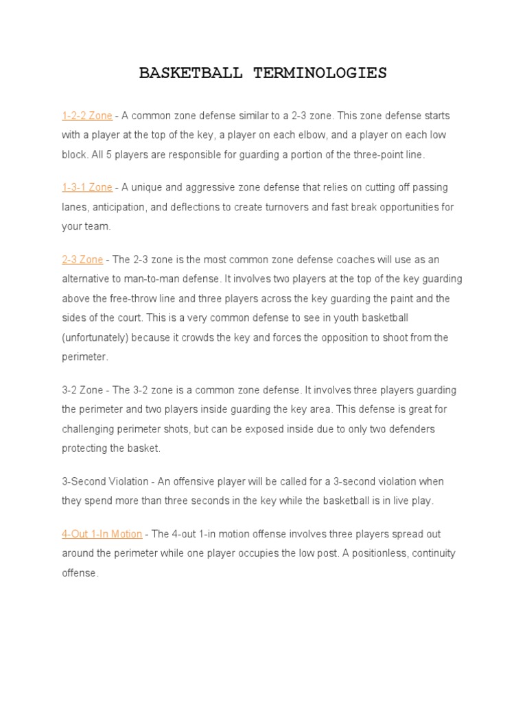 Basketball Terminologies Explained | PDF | Basketball Positions ...