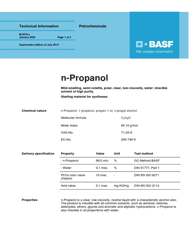 N-Propanol: Petrochemicals Technical Information | PDF | Ether | Solvent