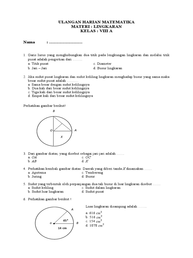 Soal Ulangan Matematika 8a | PDF