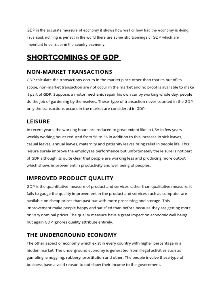Shortcomings of GDP: Non-Market Transactions | PDF | Gross Domestic ...