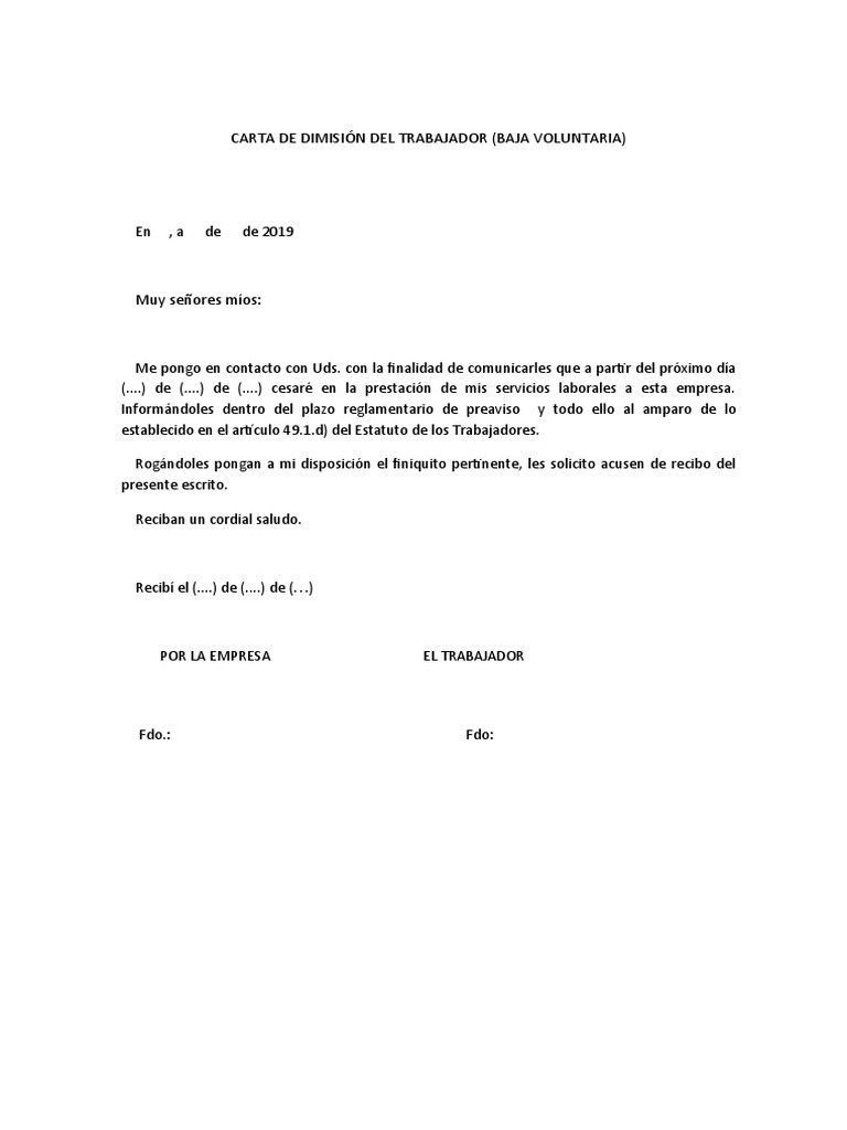 Carta Dimision Trabajador | PDF