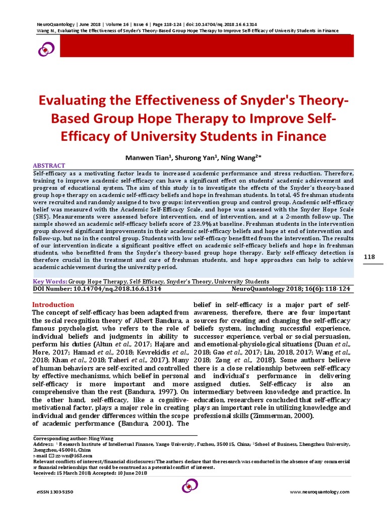 Evaluating The Effectiveness of Snyder's Theory-Based Group Hope ...