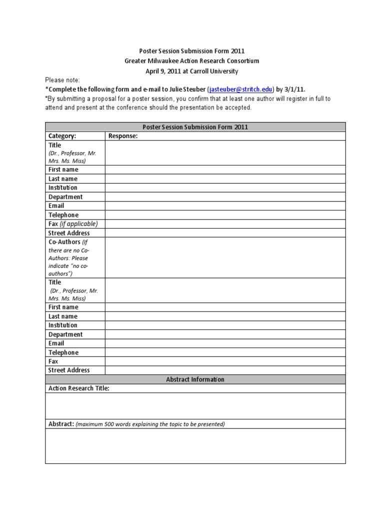 Poster Session Submission Form 2011 | PDF