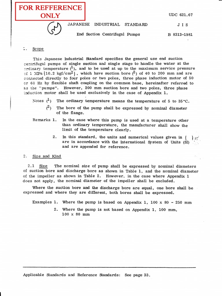 JIS B 8313-1981 End Suction Centrifugal Pump | PDF | Pump | Chemical ...