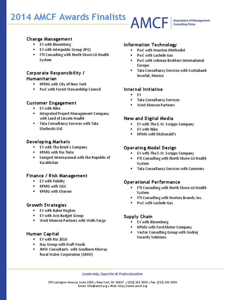AMCF 2014 Awards Finalists | PDF | Pricewaterhouse Coopers | Service ...