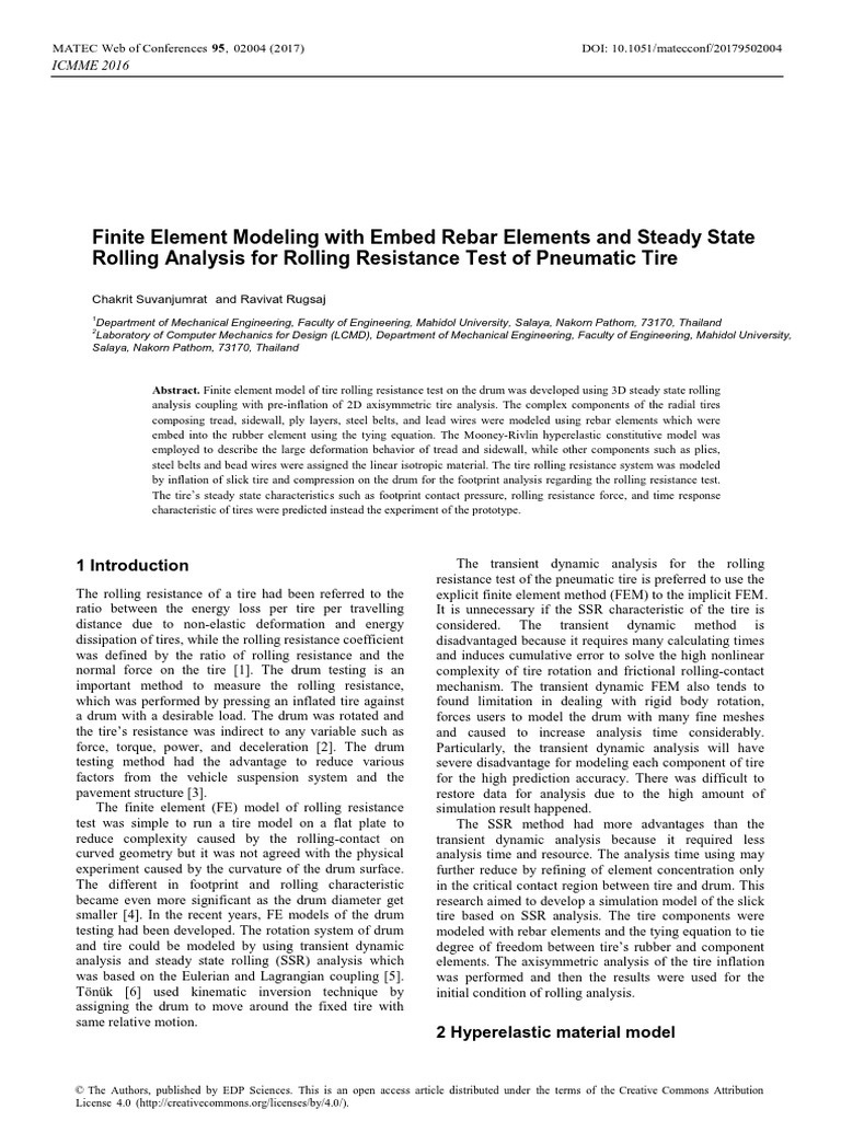 Finite Element Modeling With Embed Rebar Elements and Steady State Rolling Analysis For Rolling ...