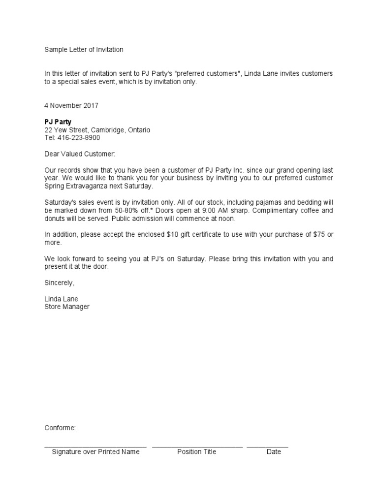 Sample Letter of Invitation | PDF