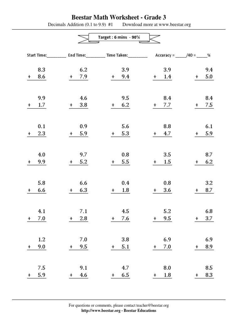 Beestar Math Worksheet - Grade 3: Target: 6 Mins - 90% | PDF | Business ...