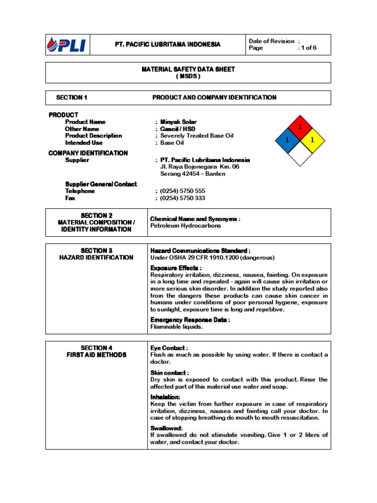 MSDS Gasoil | PDF | Toxicity | Dangerous Goods