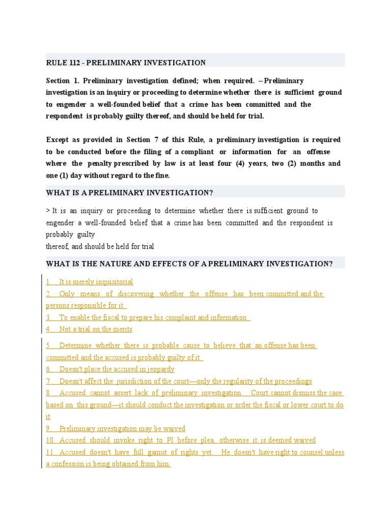 Rule 112: Overview of Preliminary Investigation | PDF | Prosecutor ...