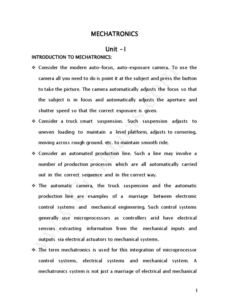 Mechatronics Unit 1 & 4 Notes PDF | PDF | Control Theory | Control System