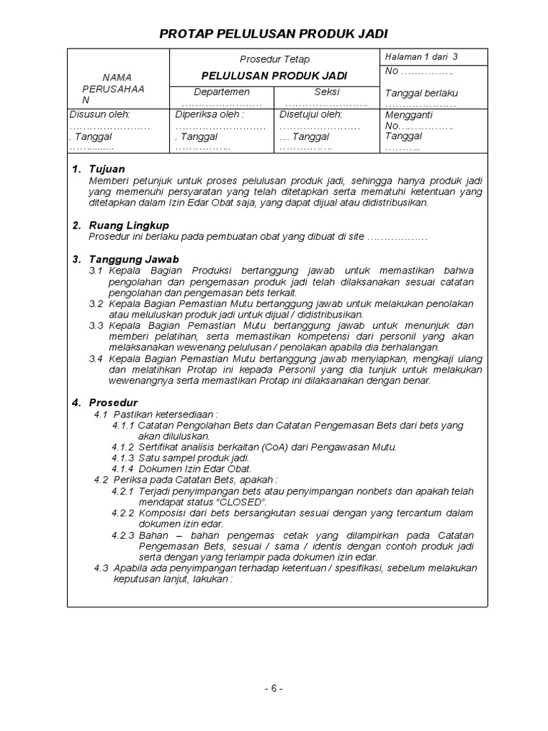 Protap Pelulusan Produk Jadi | PDF