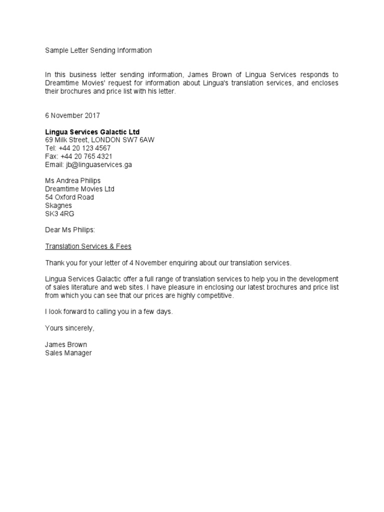 Sample Letter Sending Information | PDF