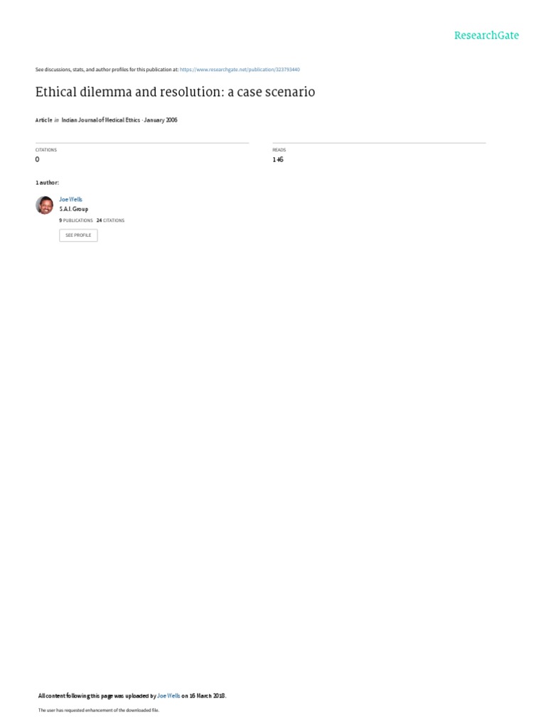 Ethical Dilemma - Case Scenario PDF | PDF | Occupational Therapy | Autonomy