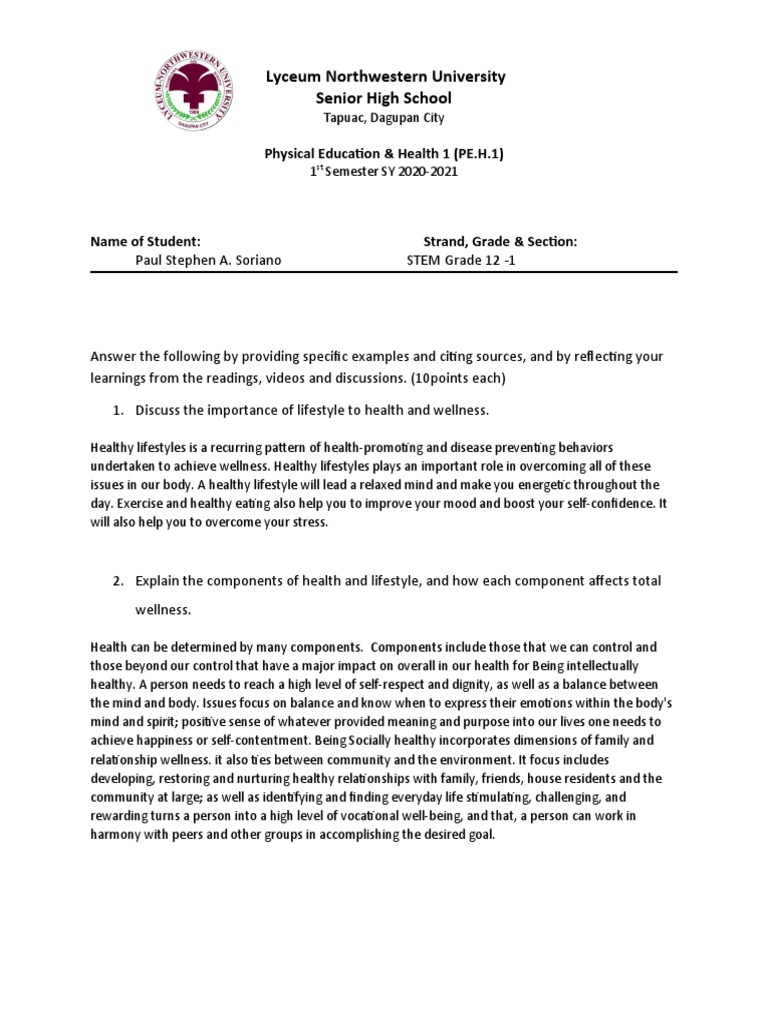 Lyceum Northwestern University Senior High School: Physical Education ...