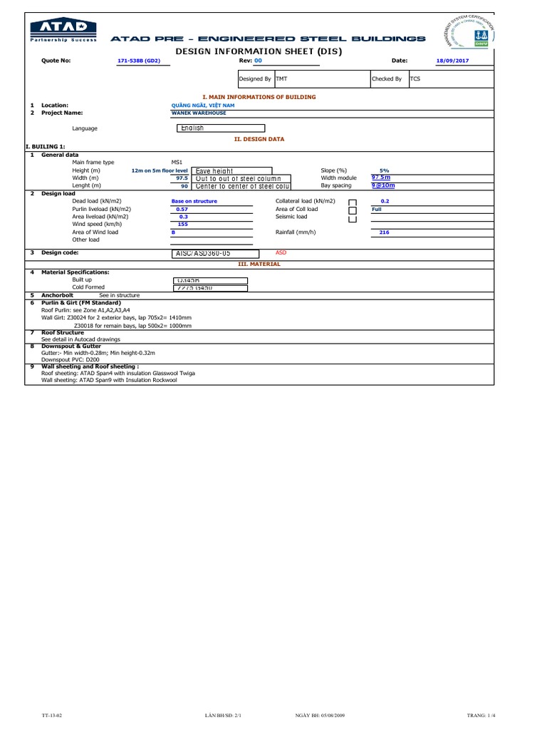 Design Information Sheet (Dis) : English | PDF | Roof | Civil Engineering