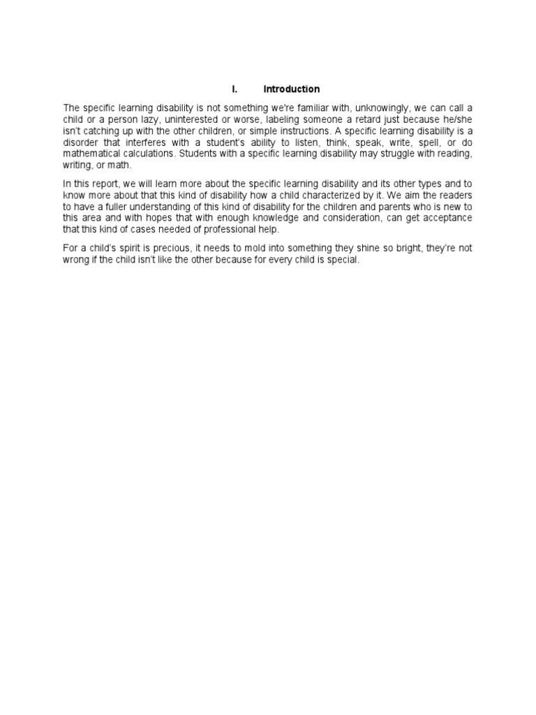 Written Report of Specific Learning Disorder | PDF | Learning ...