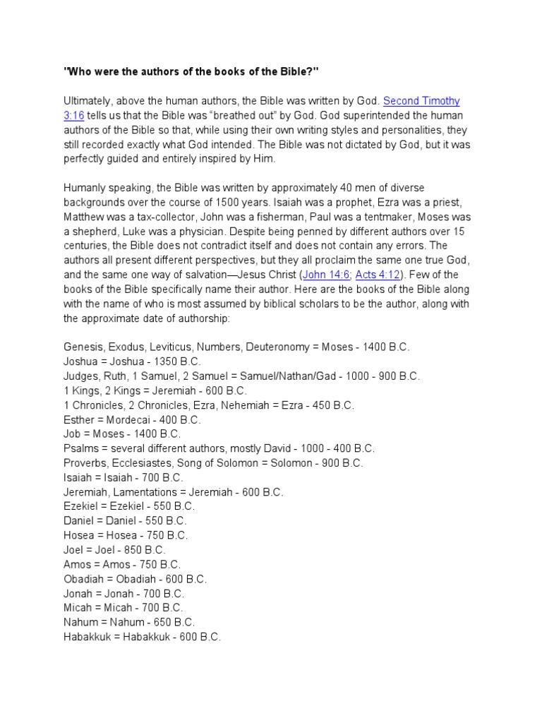 Bible Authors and Dates Guide | PDF | Bible | Moses