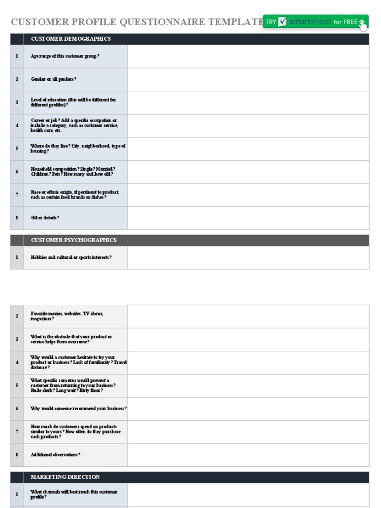 Customer Profile Questionnaire Template | PDF