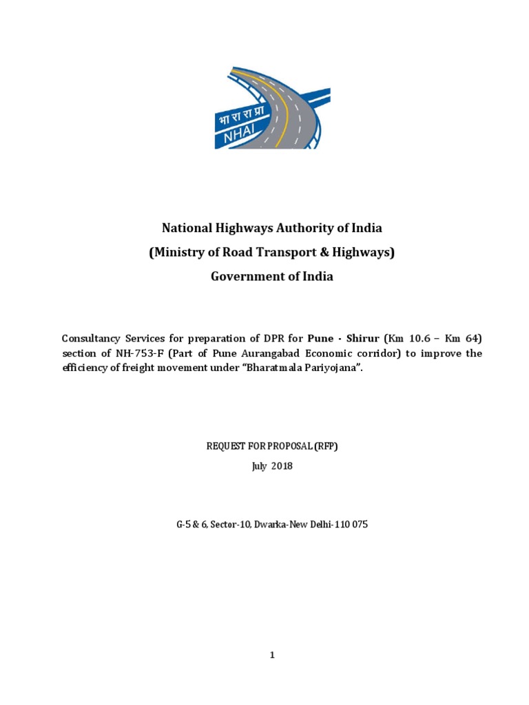 NHAI - RFP For July2018 | PDF | Joint Venture | Request For Proposal