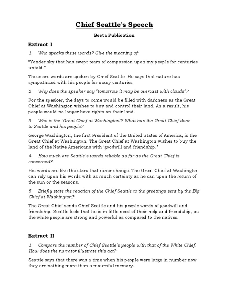 01 Chief Seattle's Speech PDF | PDF | Indigenous Peoples Of The Americas