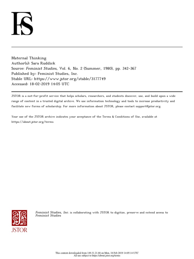 Maternal-Thinking Ruddick | PDF | Library Science | Communication