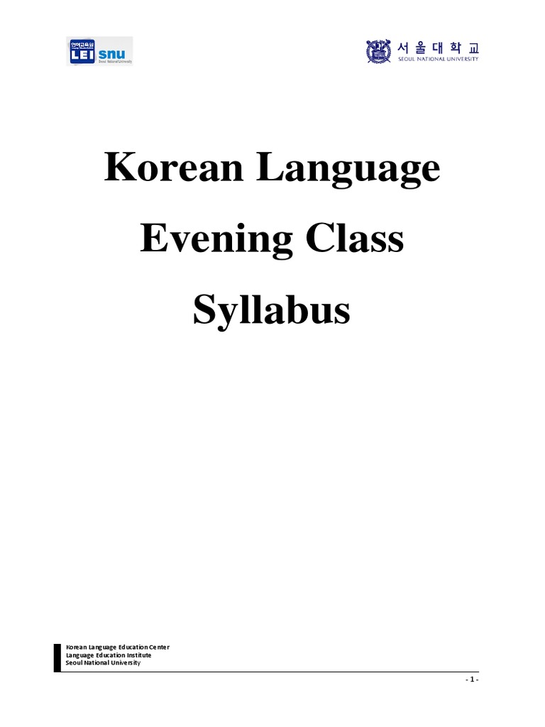 Korean Language Evening Class Syllabus | PDF | Korean Language ...