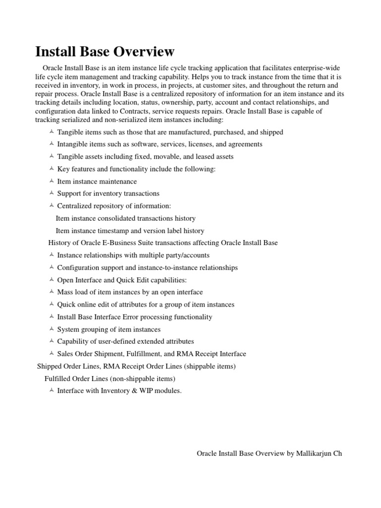 Oracle Install Base Overview Pdf Oracle Database Application