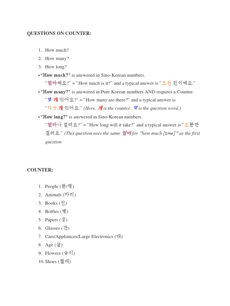 Questions On Counter:: Is The Counter. Is The Question Word.) | PDF