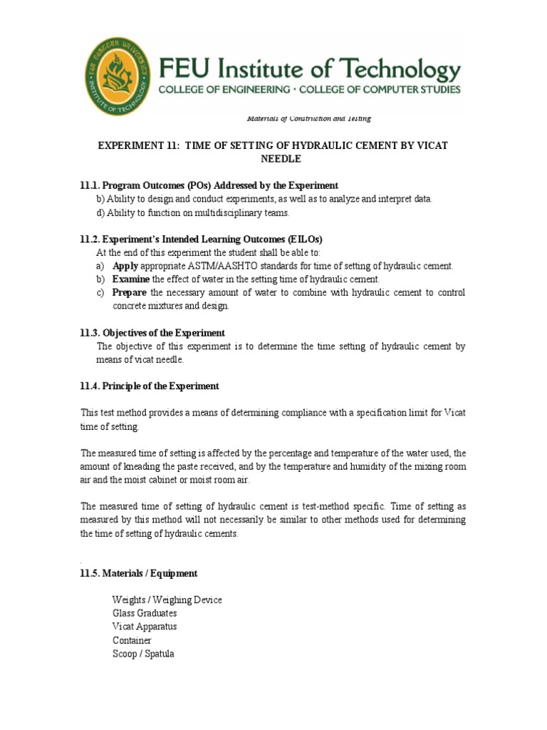 Experiment# 11 | PDF | Experiment | Cement