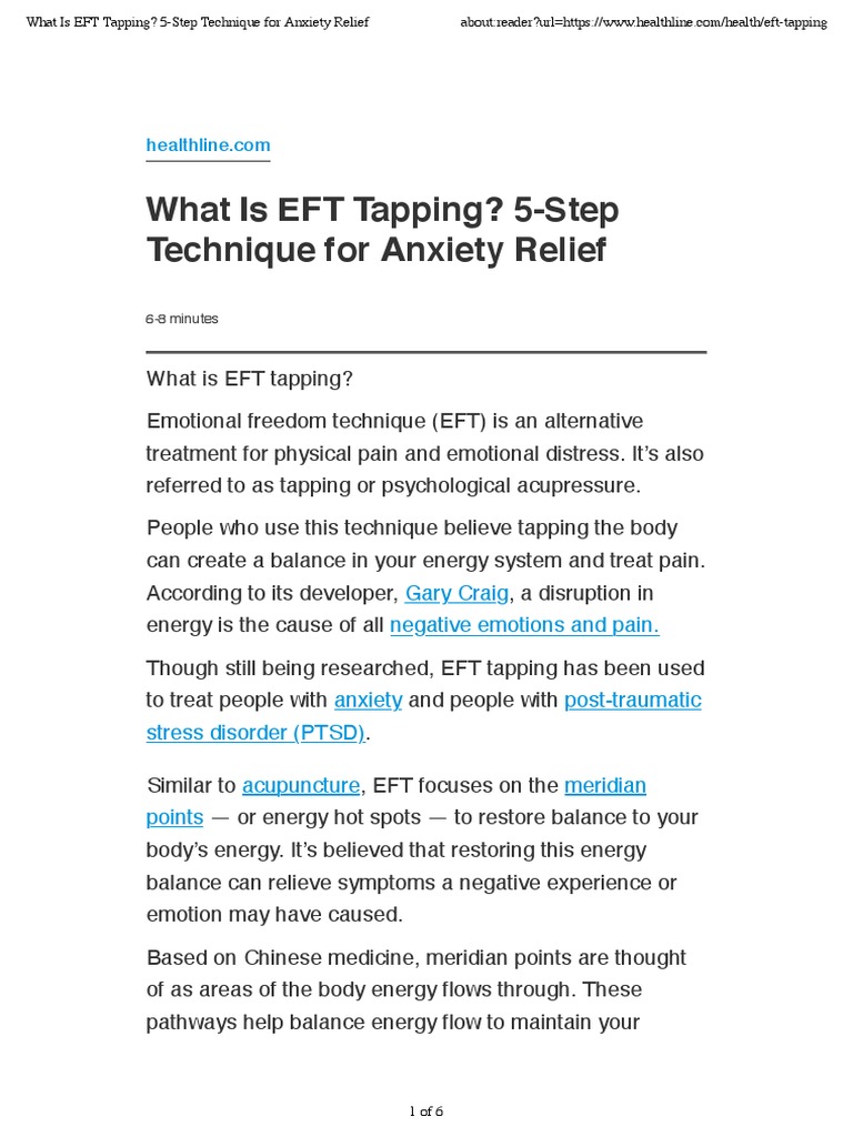 What Is EFT Tapping? 5-Step Technique For Anxiety Relief | PDF ...