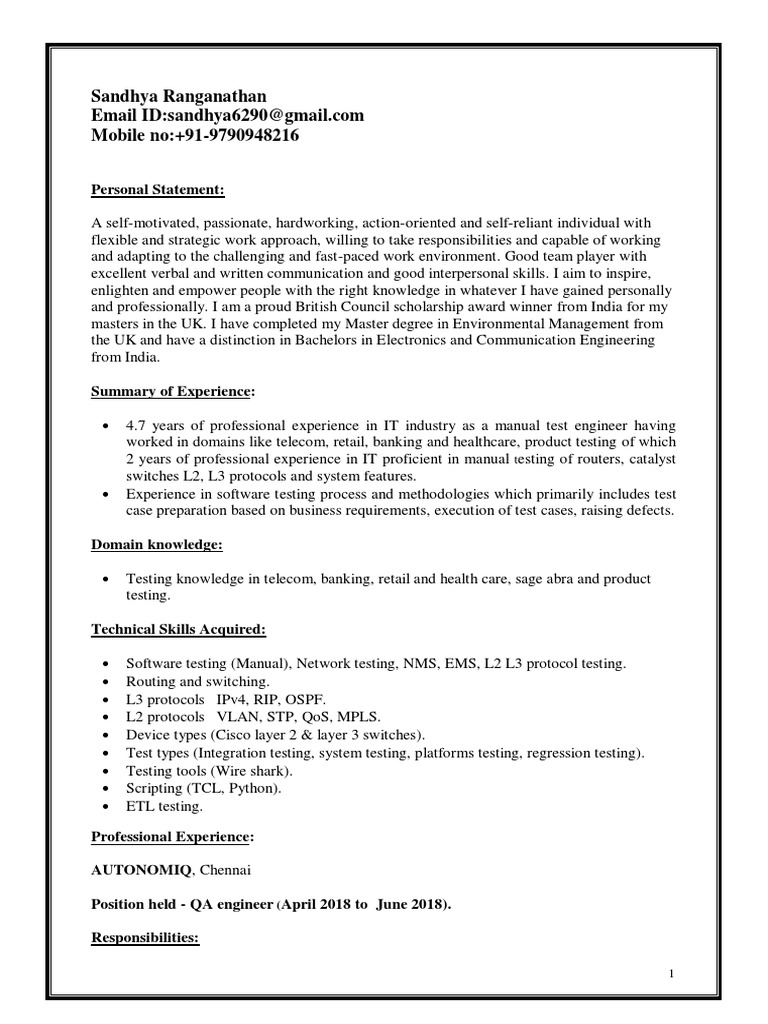 Sandhya Ranganathan - CV Updated - Looking For Opportunities PDF | PDF ...
